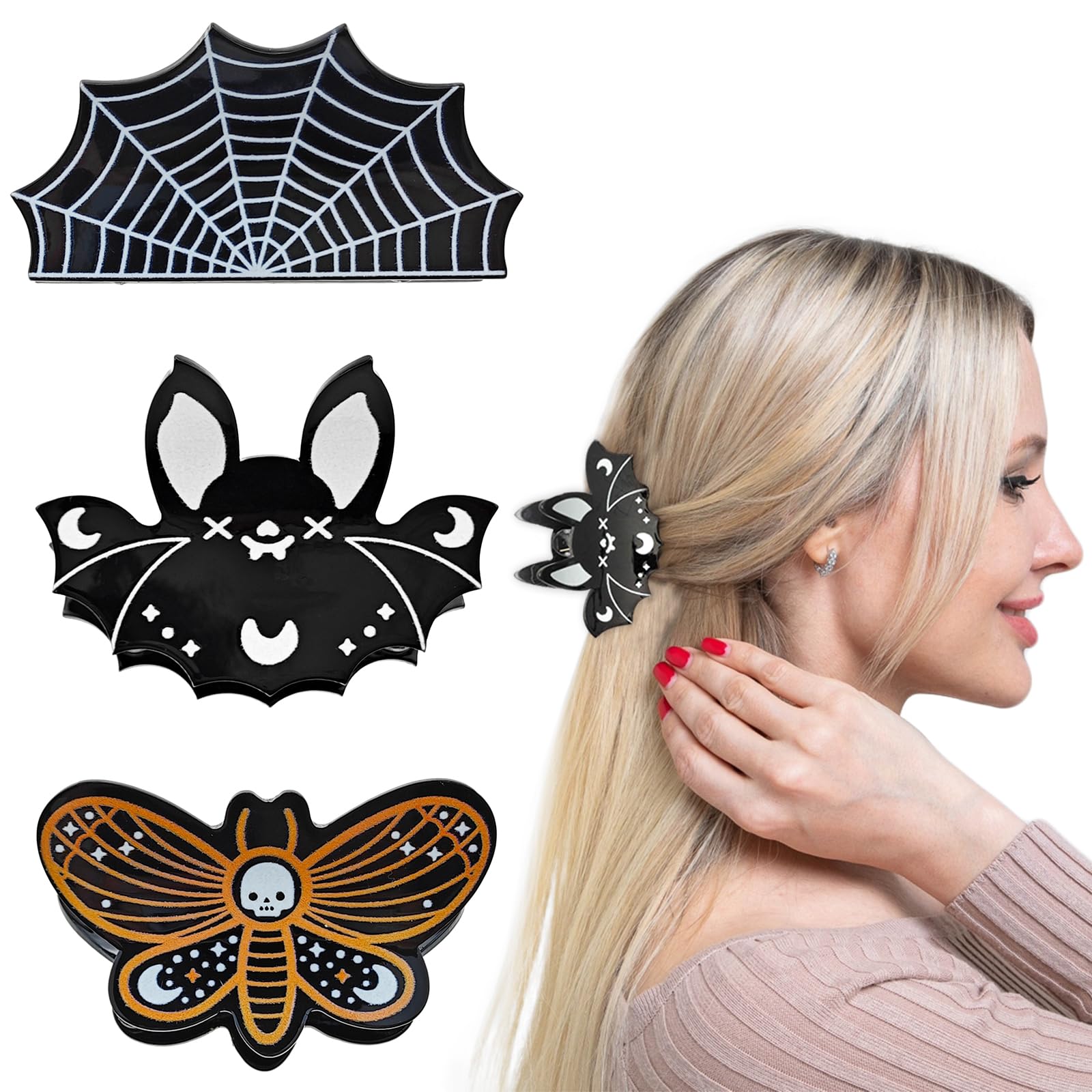 Amazon.com : 3 PACK Halloween Hair Claw Clips Ghost Face Butterfly, Bat ...