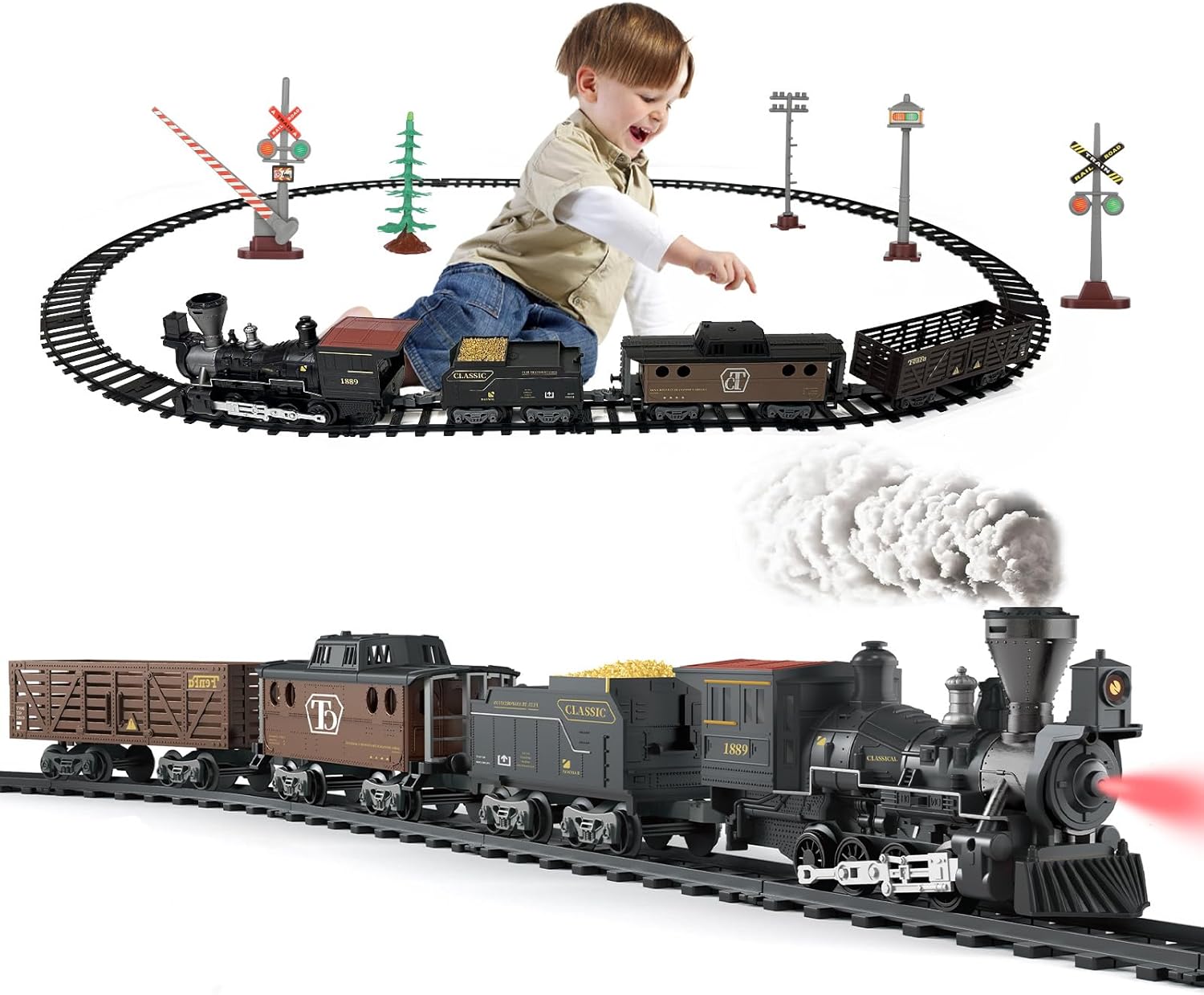 Amazon.com: Classic Model Train Set Toy with Steam and Sound, Electric ...