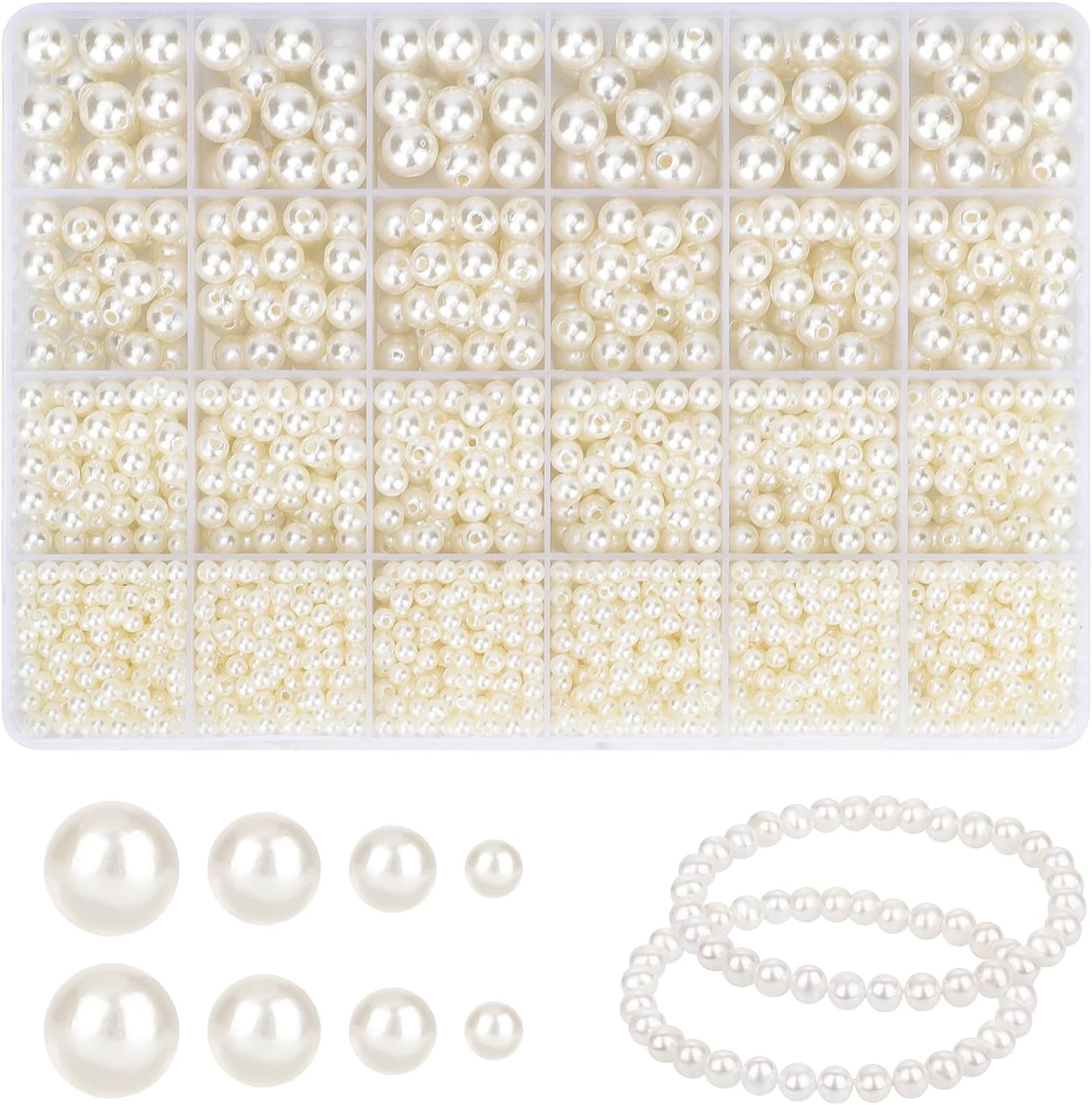 Craft Medley 850 Piece Acrylic Pearl Beads, 3mm, Ivory : Amazon.co.uk ...