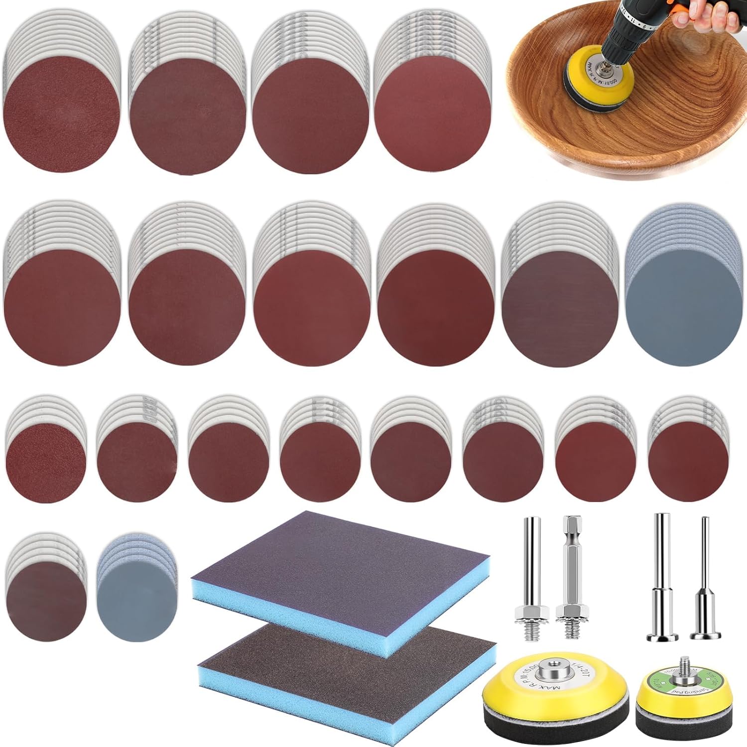 SUNJOYCO 160PCS Sanding Discs Pad Set, 3"& 2" Wet Dry Sandpaper Drill ...