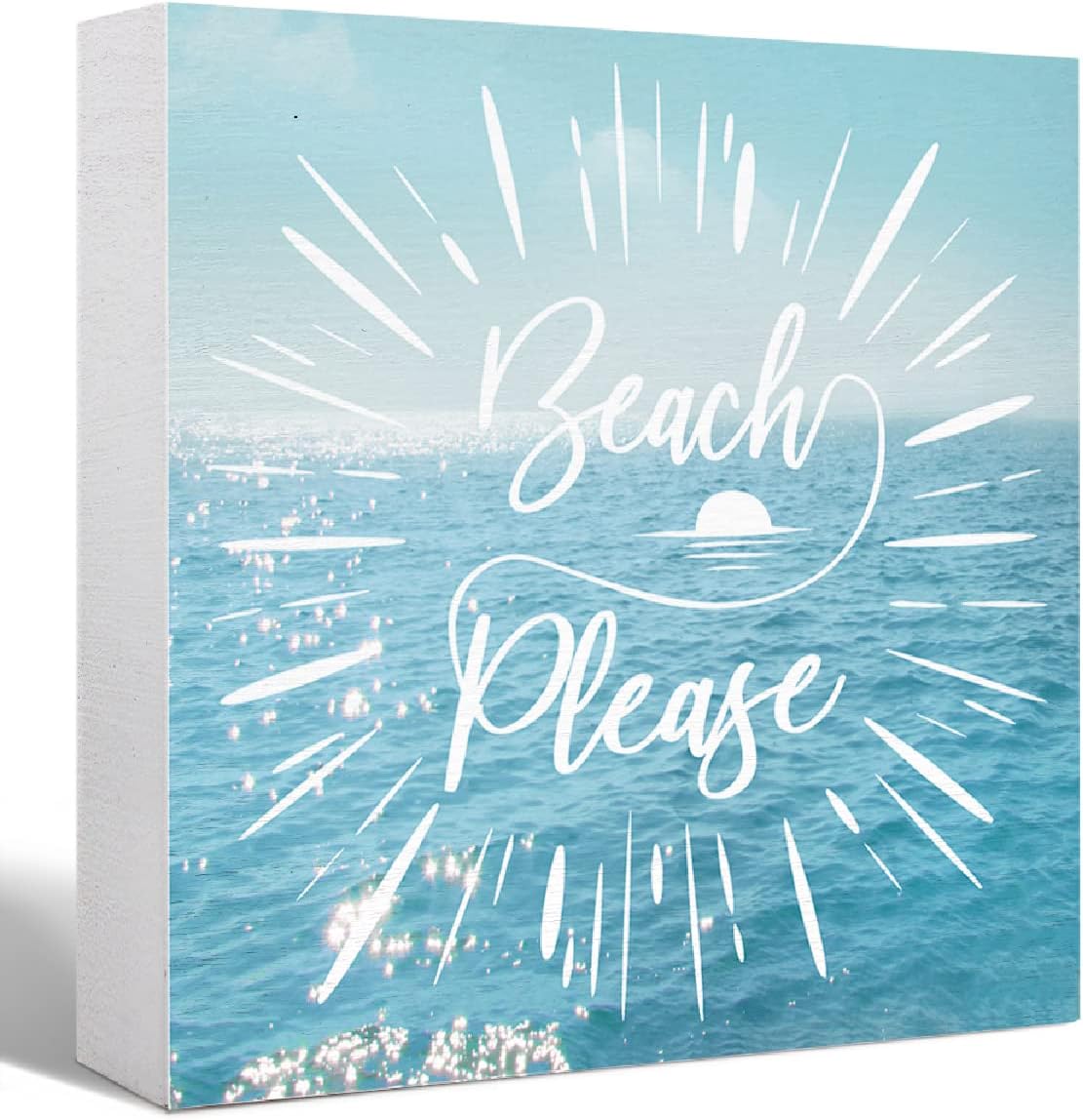 Amazon.com: Wooden Beach Seascape Block Sign - Desk Decor for Home ...
