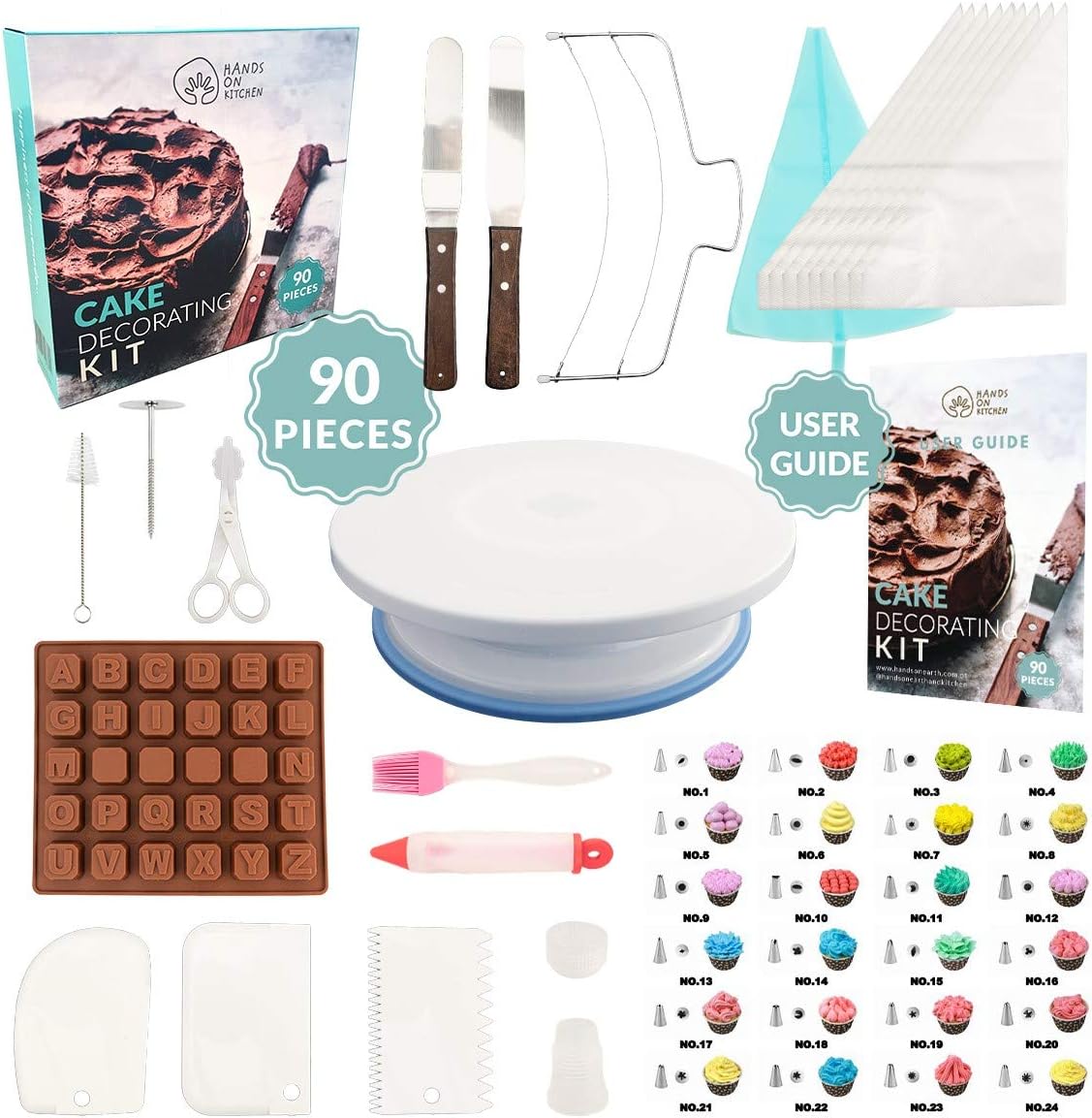 Amazon.com: Hands on Kitchen 90 Pieces Cake Decorating Kit Turntable ...