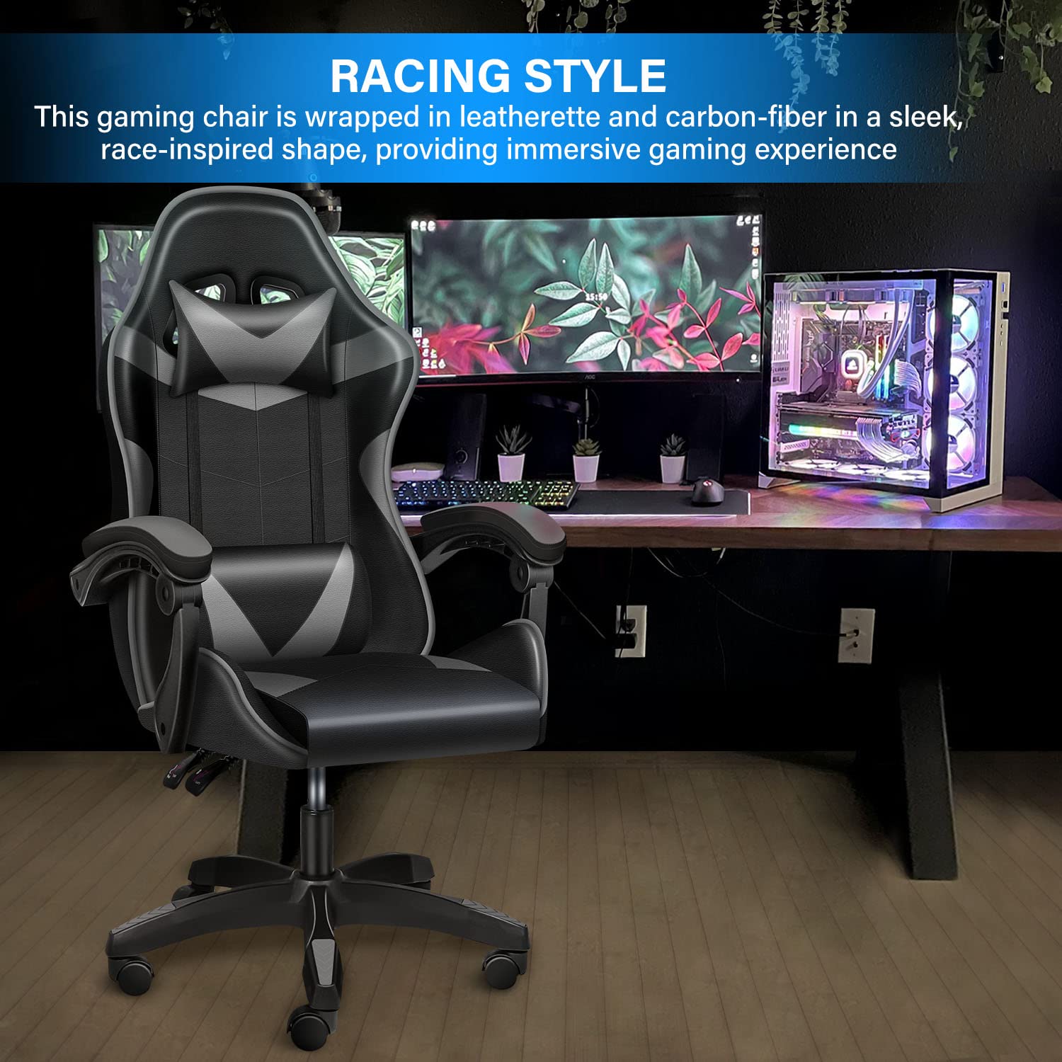 Gaming Chair, Computer Chair with Lumbar Support, Ergonomic Height ...