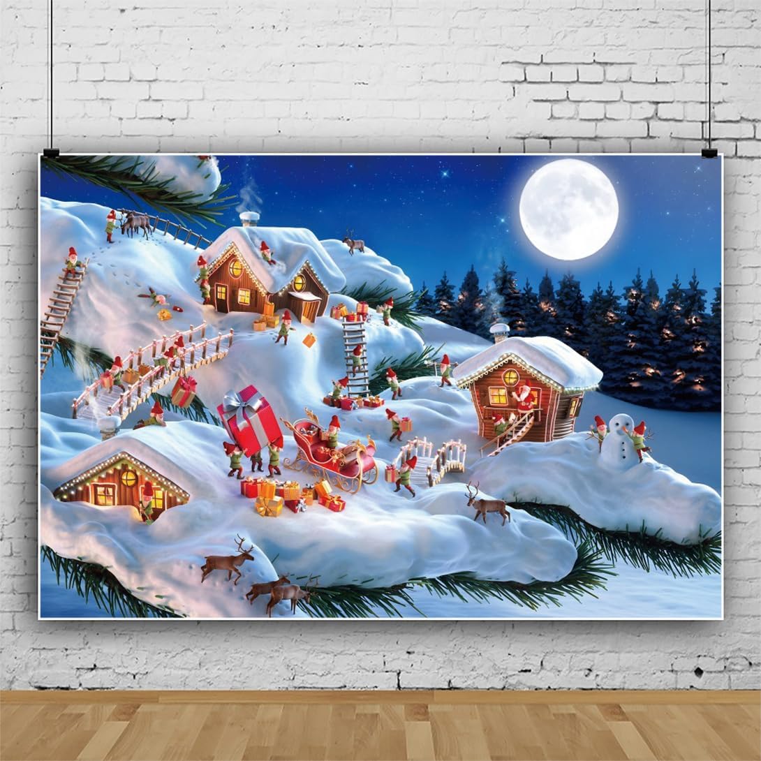 Amazon.com : Vinyl 5x3ft Winter Wonderland Backdrop Santa's Gifts ...