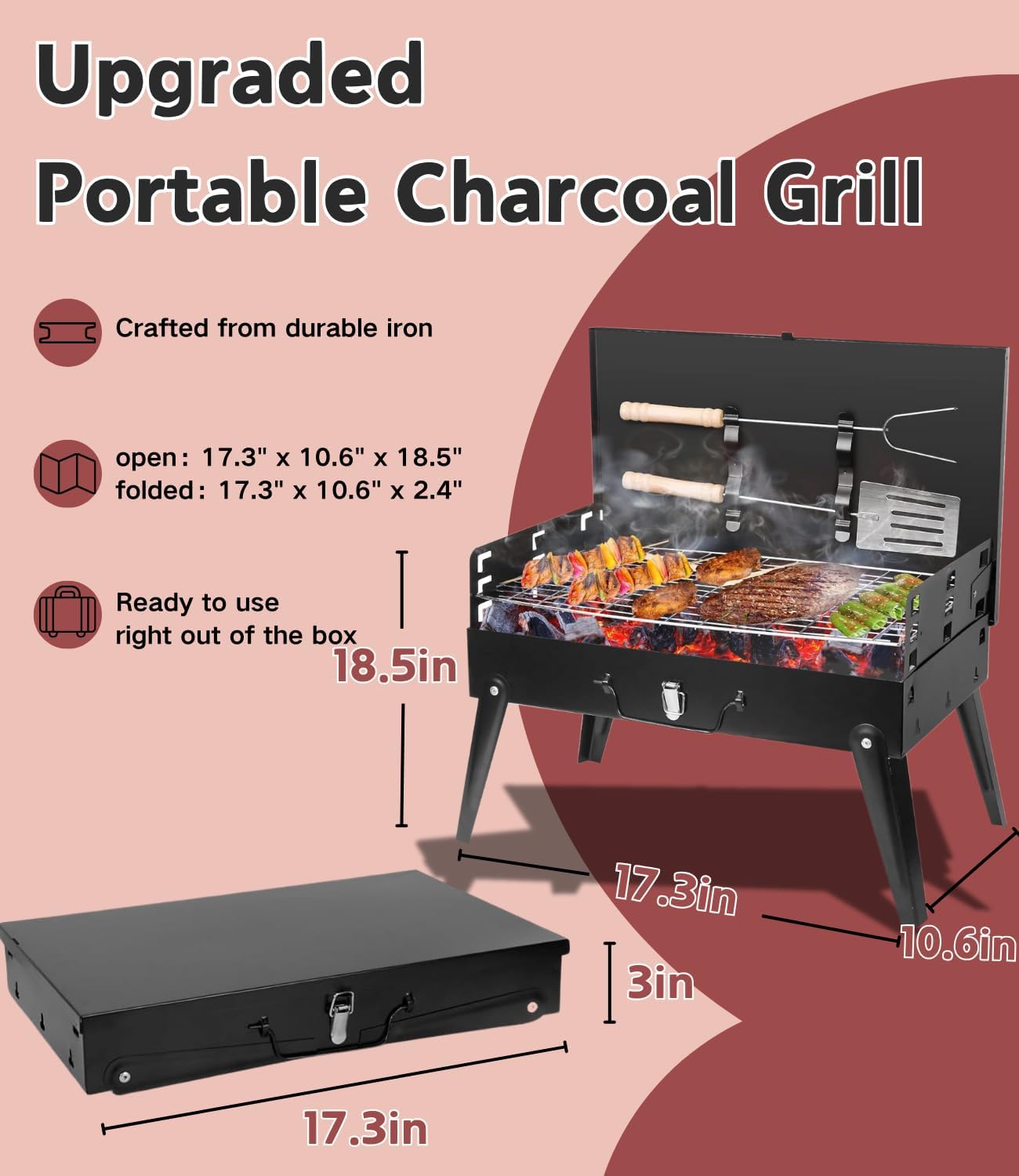 Portable Charcoal Grill Kit - 17.3 Folding BBQ Philippines | Ubuy