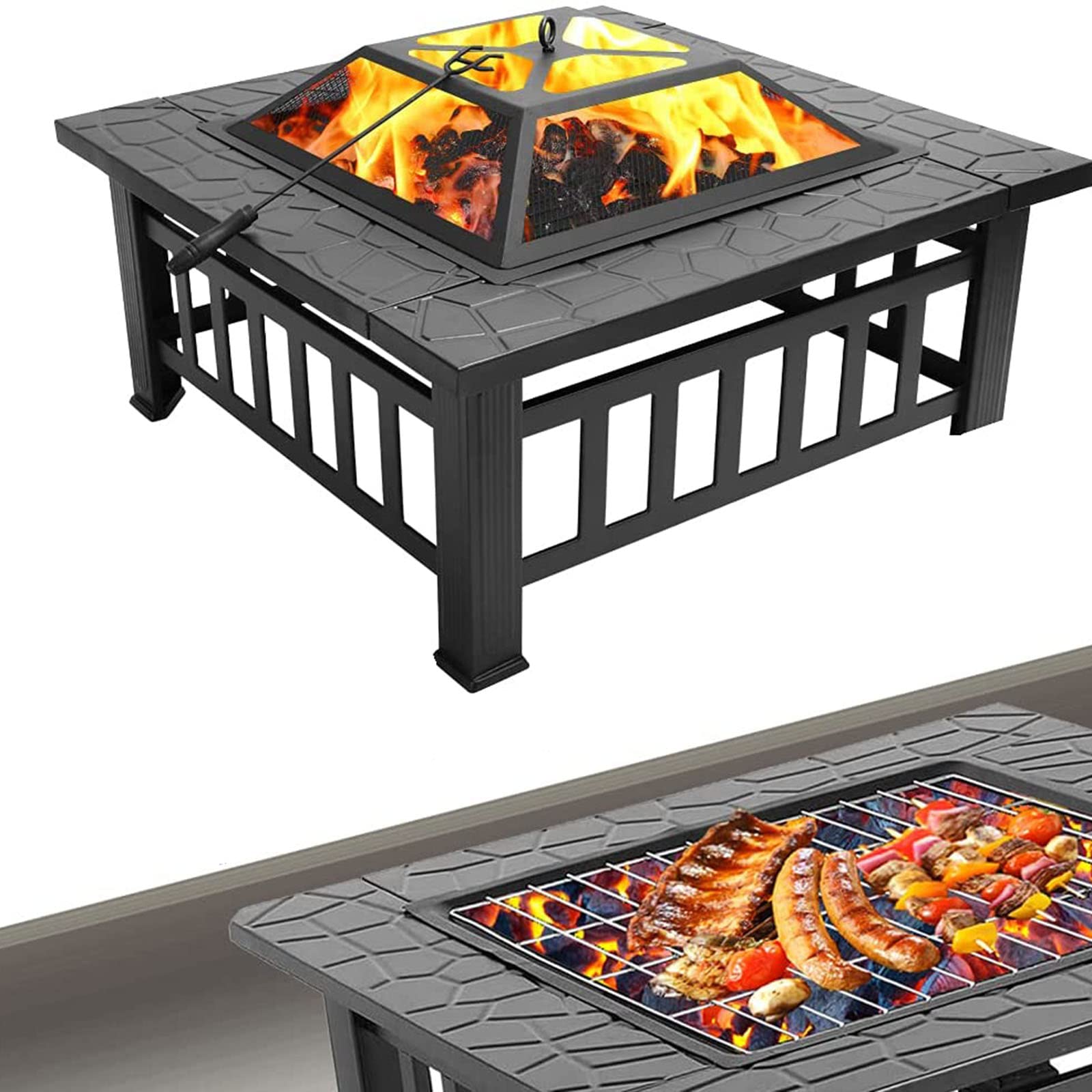 Zhaof Outdoor Fire Pit Steel Fire Bowl Firewood Rack Cooking ...