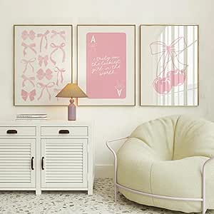 Amazon.com: Coquette Wall Decor Pink Bow Wall Art Girl Room Canvas ...