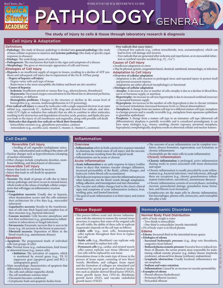 Pathology: General QuickStudy Laminated Reference Guide (Quick Study ...