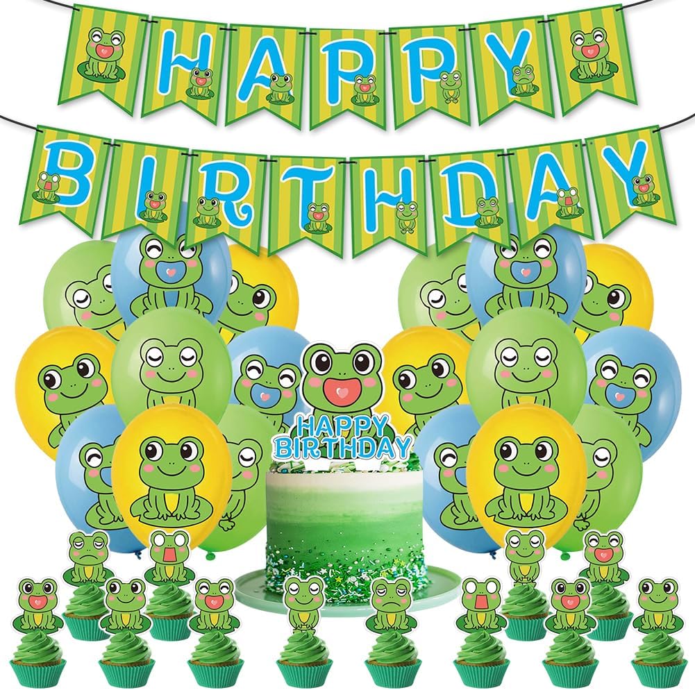 Frog Birthday Party Supplies BNvxr 32Pcs Frog Birthday Decorations Frog ...