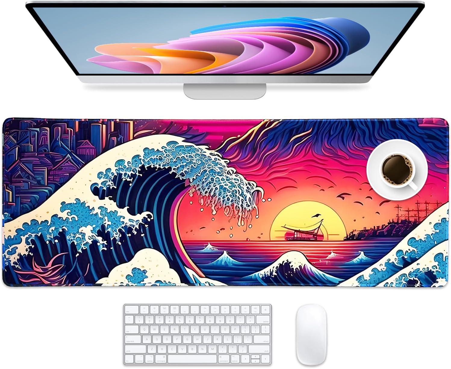 [4 Patterns] Sea Wave Sunset Extended Mouse Pad for Gaming, Full Desk ...