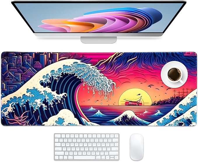 Amazon.com : [4 Patterns]Sea Wave Sunset Extended Mouse Pad for Gaming ...