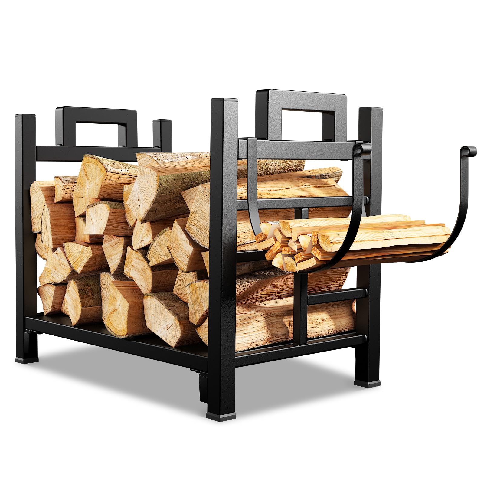 GREENER Firewood Rack Indoor with Kindling Wood Hooks, Metal Log ...