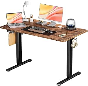 Amazon.com: Modern Computer Desk with Storage Hooks, Rustic Brown Wood ...