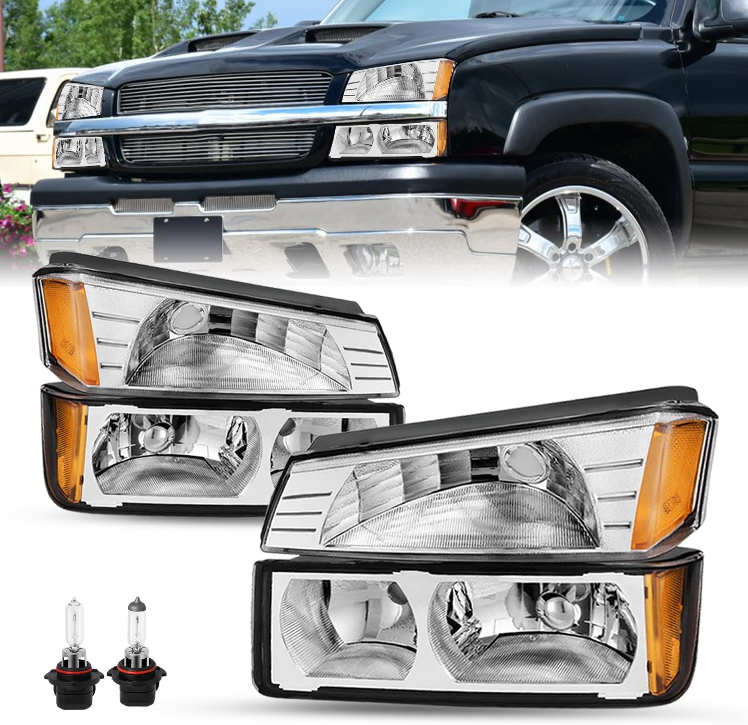 SOCKIR 4PCS Headlight Assembly Compatible with 2002-2006 Chevy ...