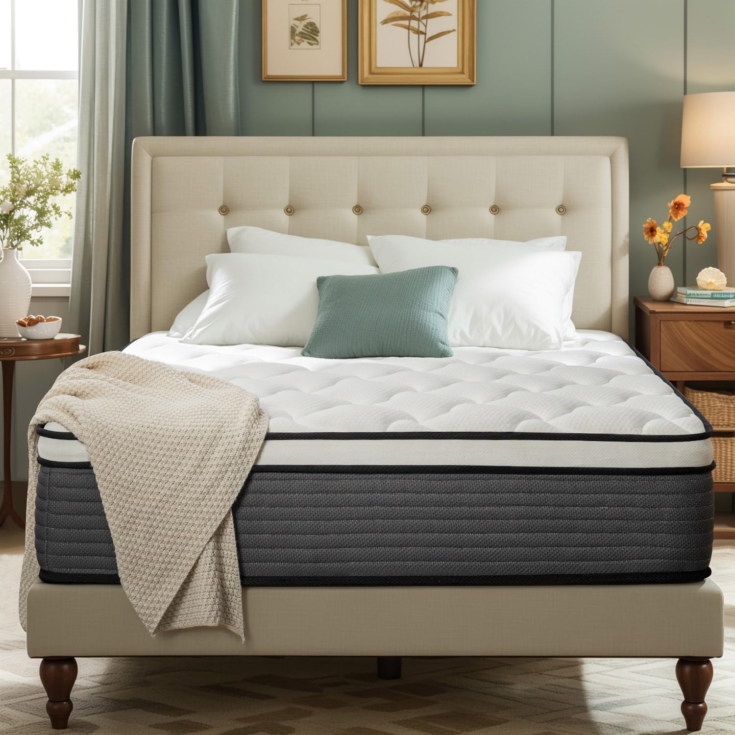 Amazon.com: Queen Mattress, 12 Inch Pillow Top Hybrid Mattress in a Box ...