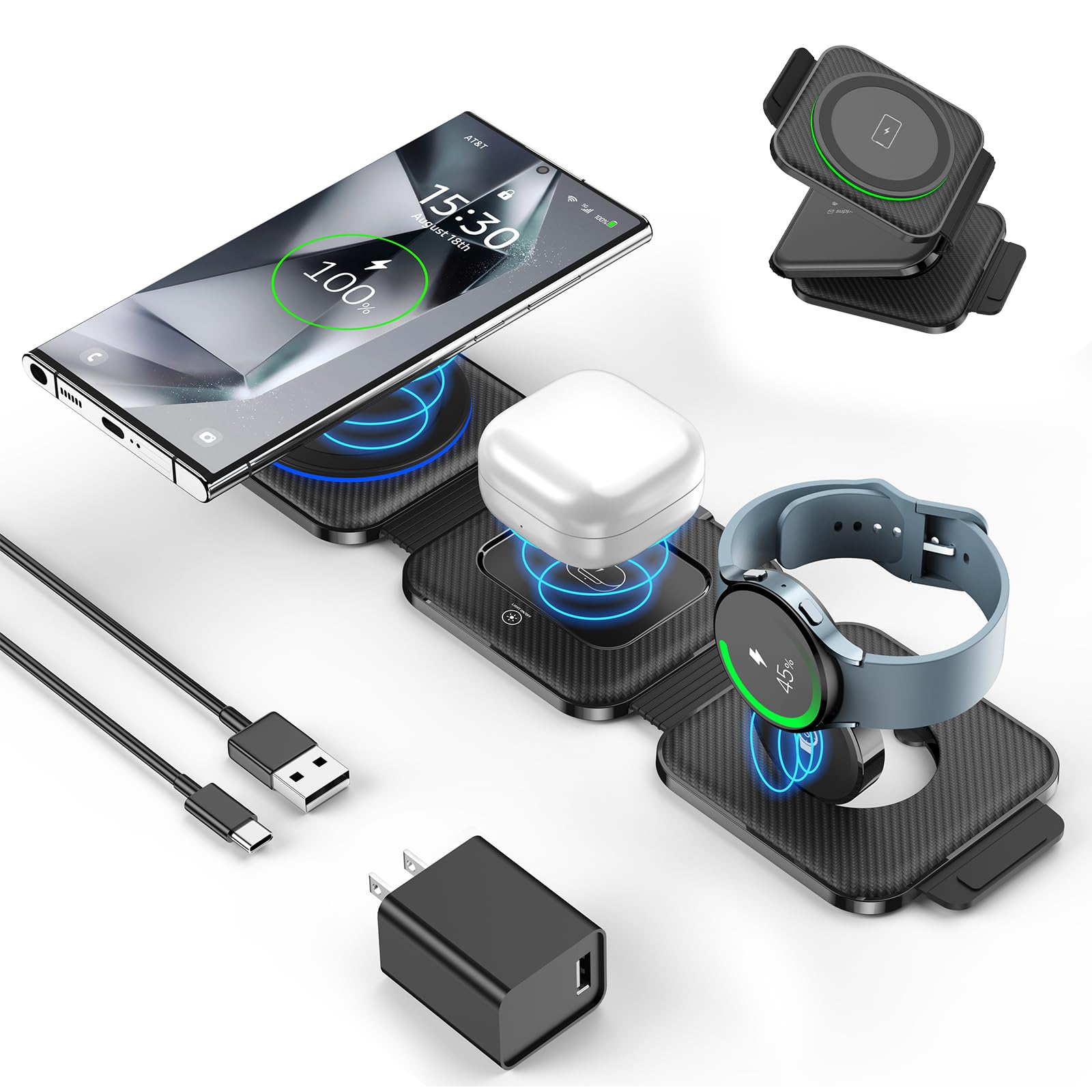 Amazon.com: Multi Travel Charger for Samsung, Foldable Wireless Watch ...