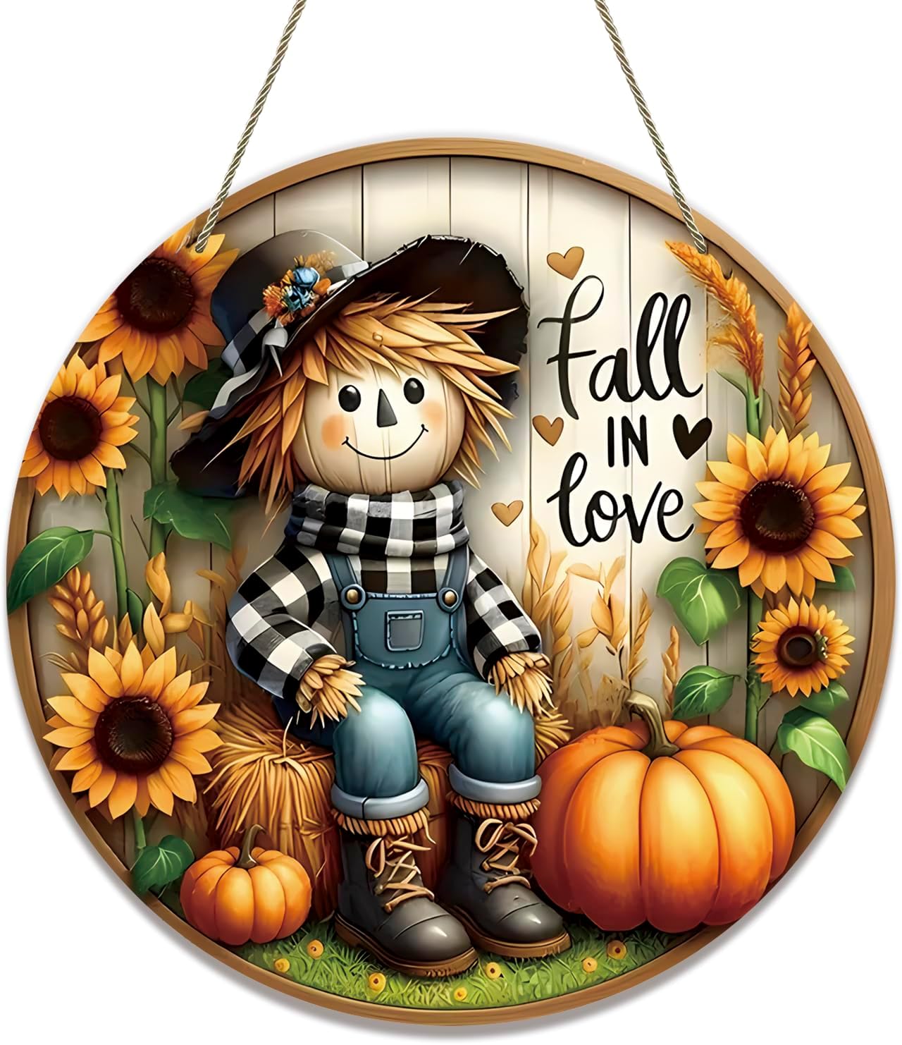 Amazon.com: HEYINSHEN Fall Door Sign - Scarecrow Sunflowers & Autumn ...