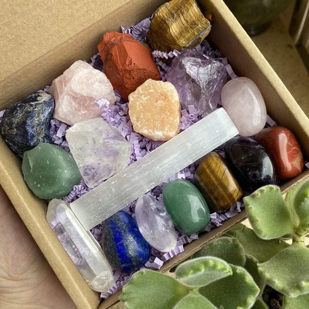 Amazon.com: 17 pcs Healing Crystals kit,8 Raw Chakra Stones,7 Tumbled ...