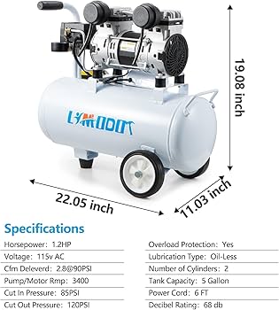 2 5 Gallon Oil Free Compressor Ultra Quiet Portable Air Compressor,Oil