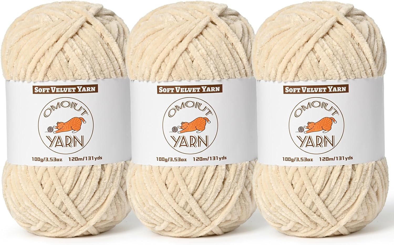 Amazon.com: 3 Pack Beige Fluffy Velvet Yarn for Crocheting, Chunky ...