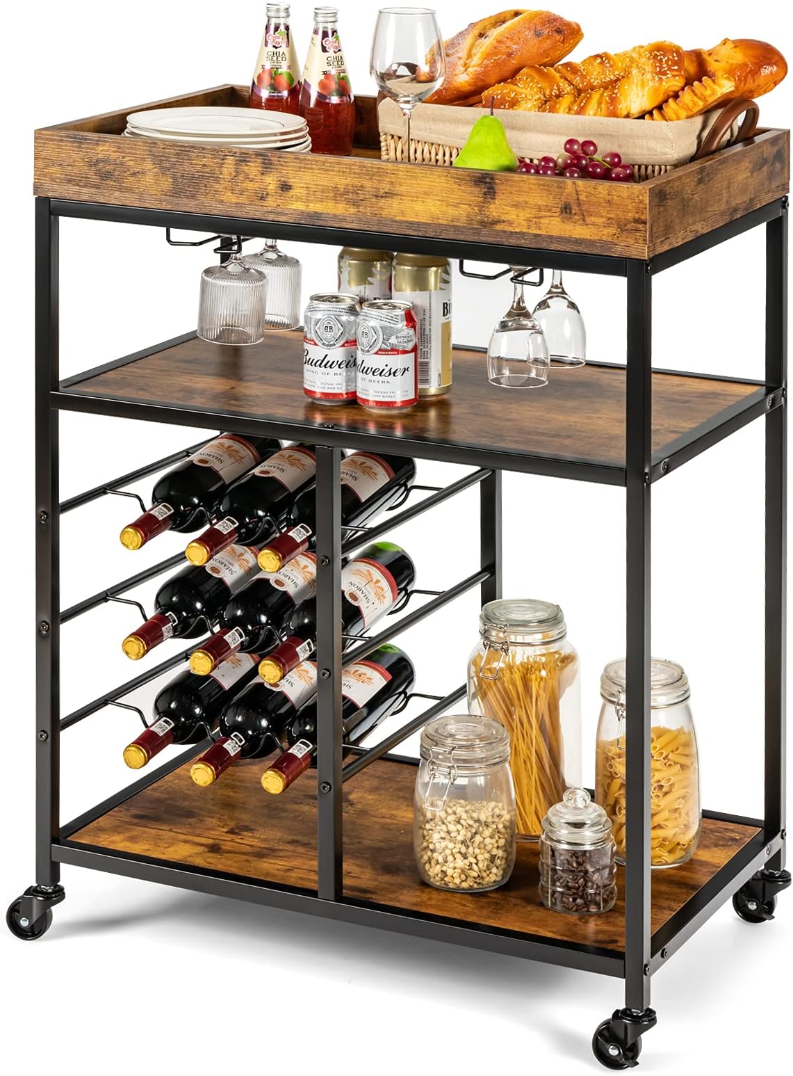 Amazon.com - FAGIGY Bar Cart, Mobile Bar Serving Cart, Rolling Wine ...