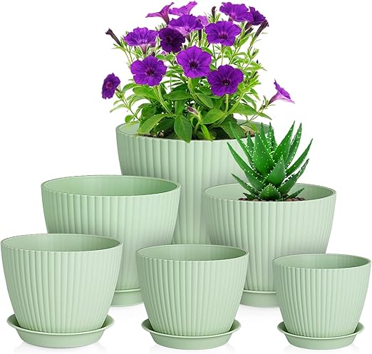 Amazon.com: Meowell 7/6.2/5.5/5/4.5/4 inch Plant Pots, 6 Pack Flower ...