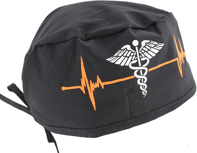Black Heart Beat EKG & Caduceus Symbol Scrub Cap Hat at Amazon Men’s ...