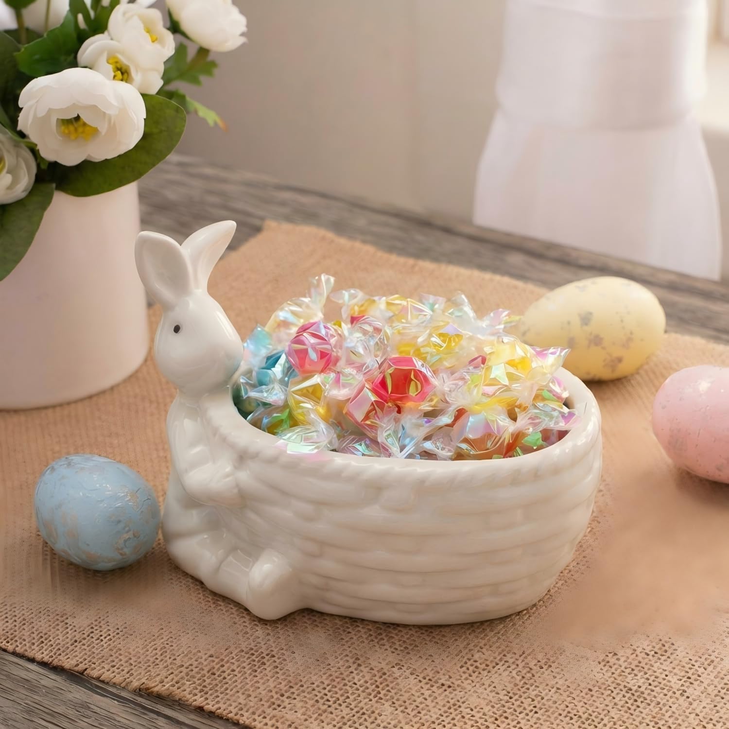 Amazon.com | Reallnaive Easter Candy Dish Bunny Basket Ceramic Candy ...