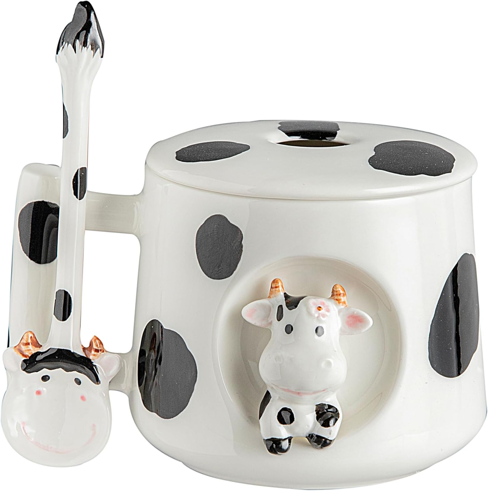 Amazon.com | Arawat 400ml Porcelain Cow Print Mug with Lid - Funny Cow ...