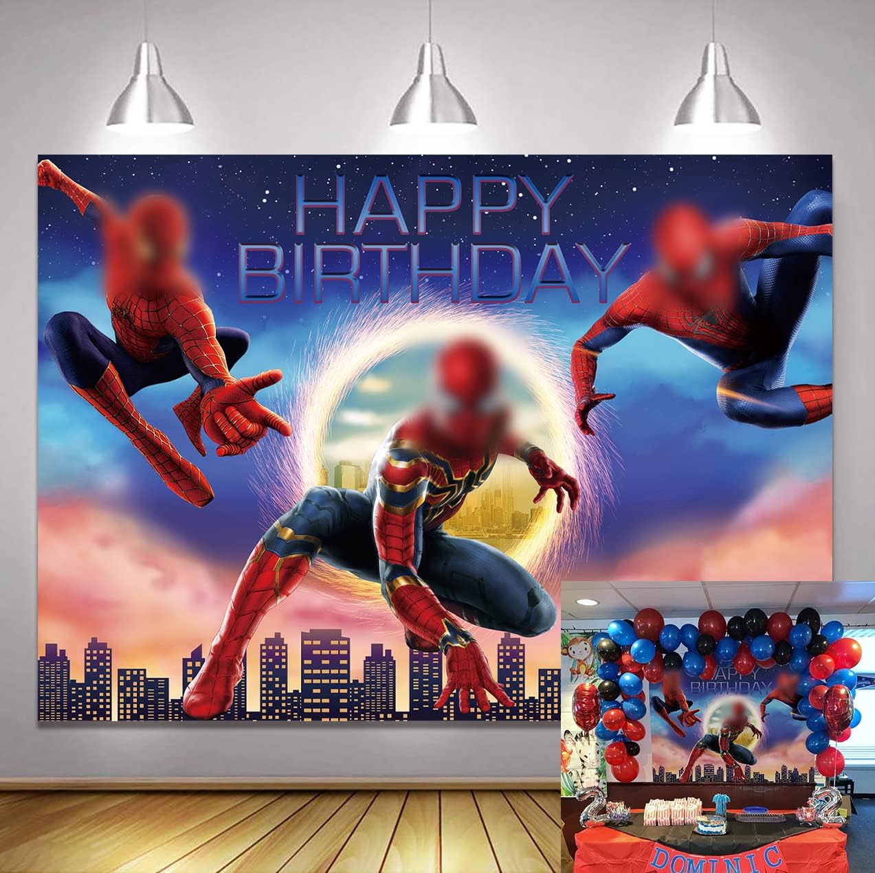 Telón de fondo de fiesta Spider Suphero cielo estrellado paisaje urbano ...