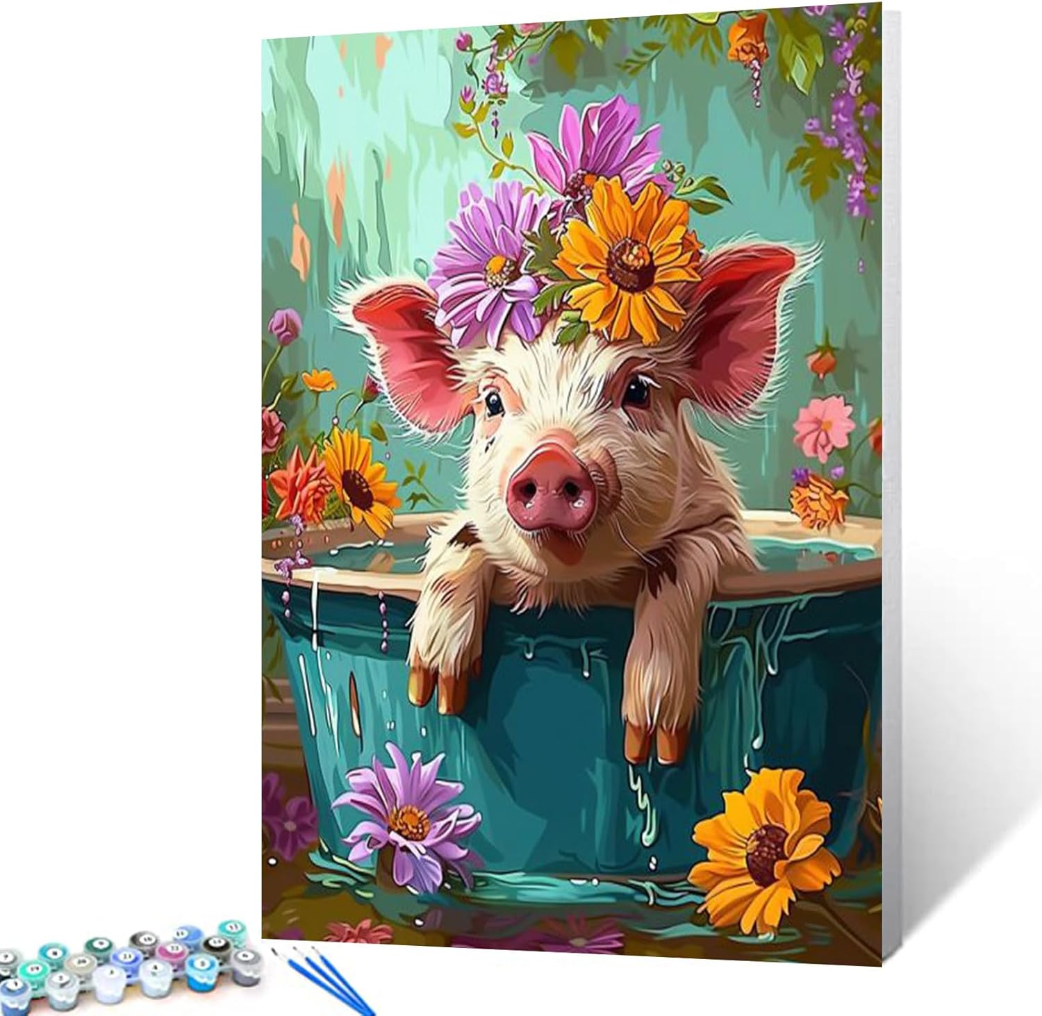 Cute Pig with Flower in a Bathtub Paint by Numbers Kits 16x20 inch ...