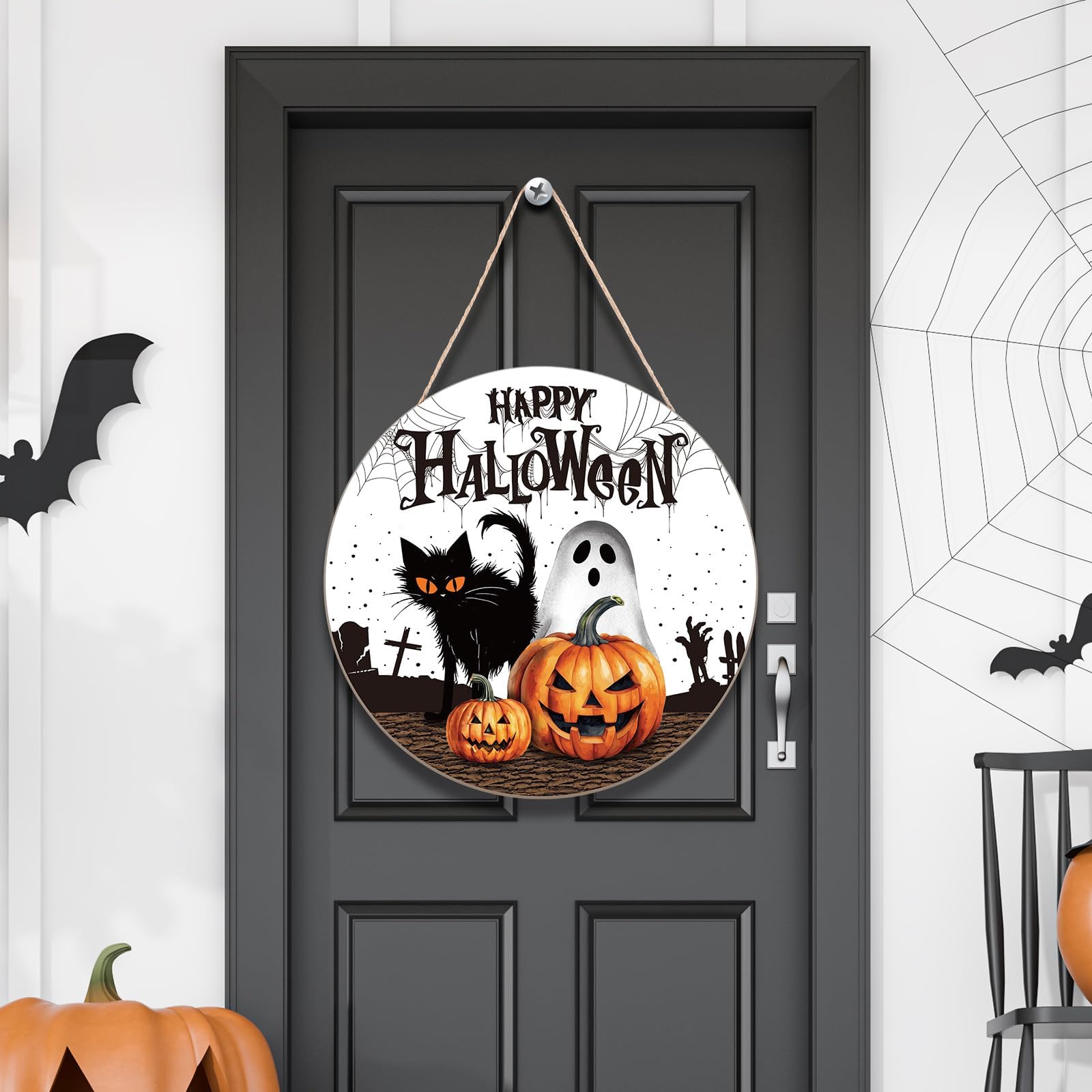 Amazon.com: Halloween Decoration Wooden Ghost Door Wreath for Front ...
