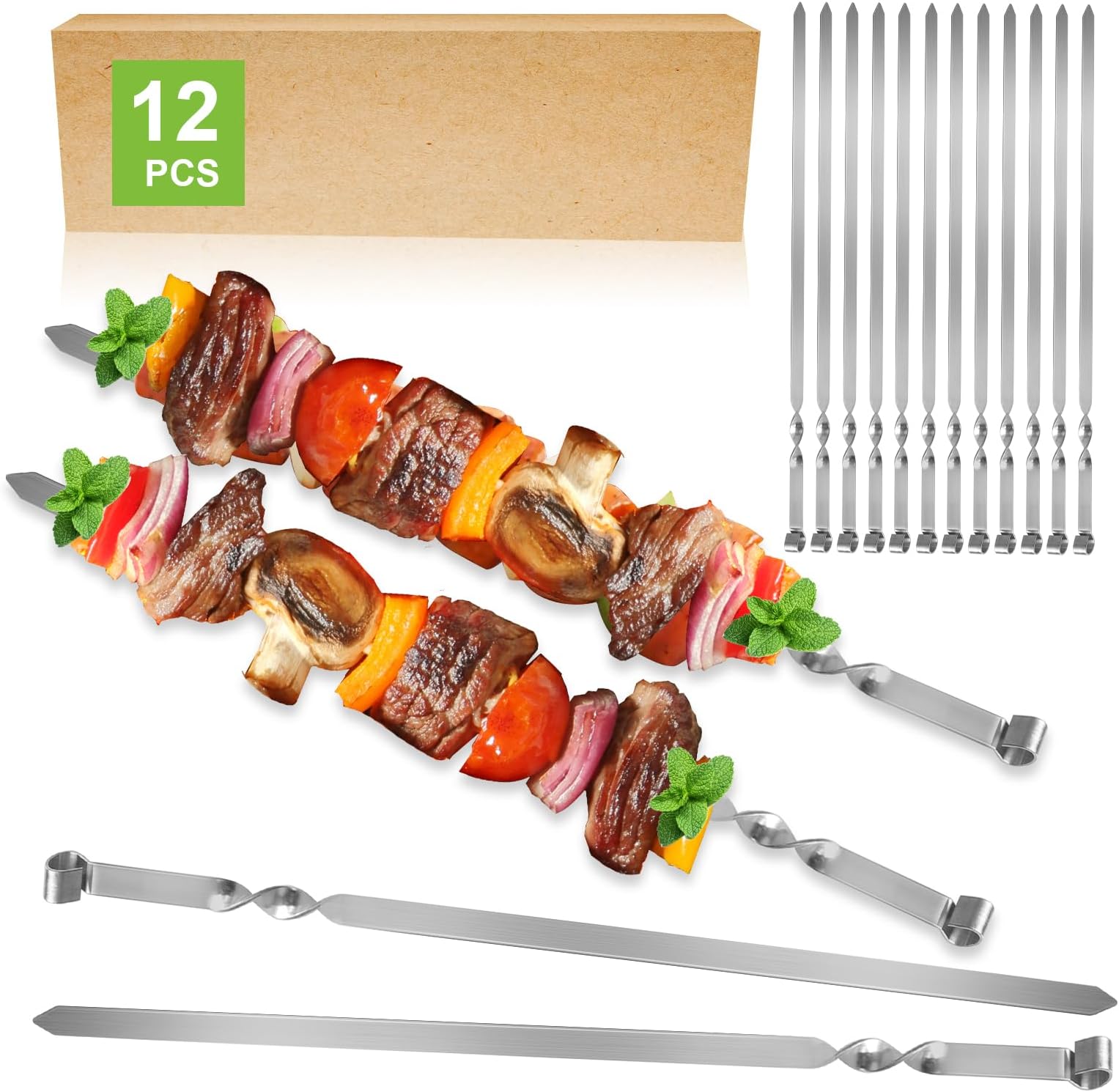 Amazon.com: Antallcky 12 Pack Kabob Skewers BBQ Barbecue Skewers ...