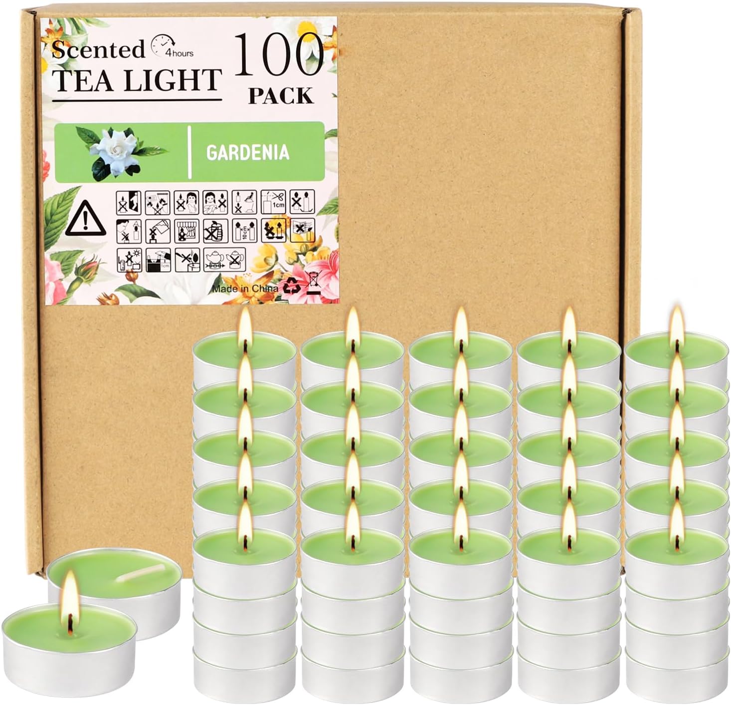 Amazon.com: 100 Pack Scented Tealight Candles 4 Hours, Gardenia ...