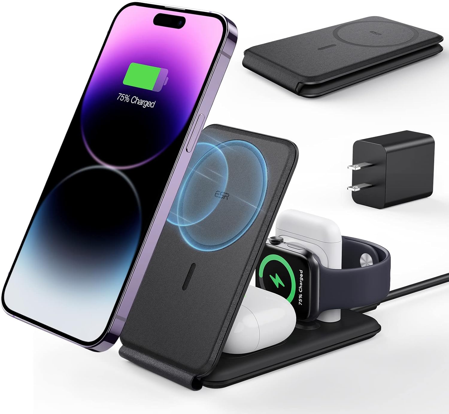 Amazon.com: ESR Magsafe 3 in 1 Charger (HaloLock), Travel Magsafe ...