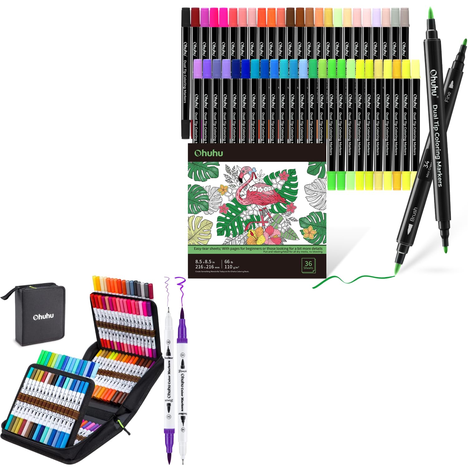 Amazon.com: Ohuhu Markers 48 Colors & Coloring Book & Marker 100 Colors ...
