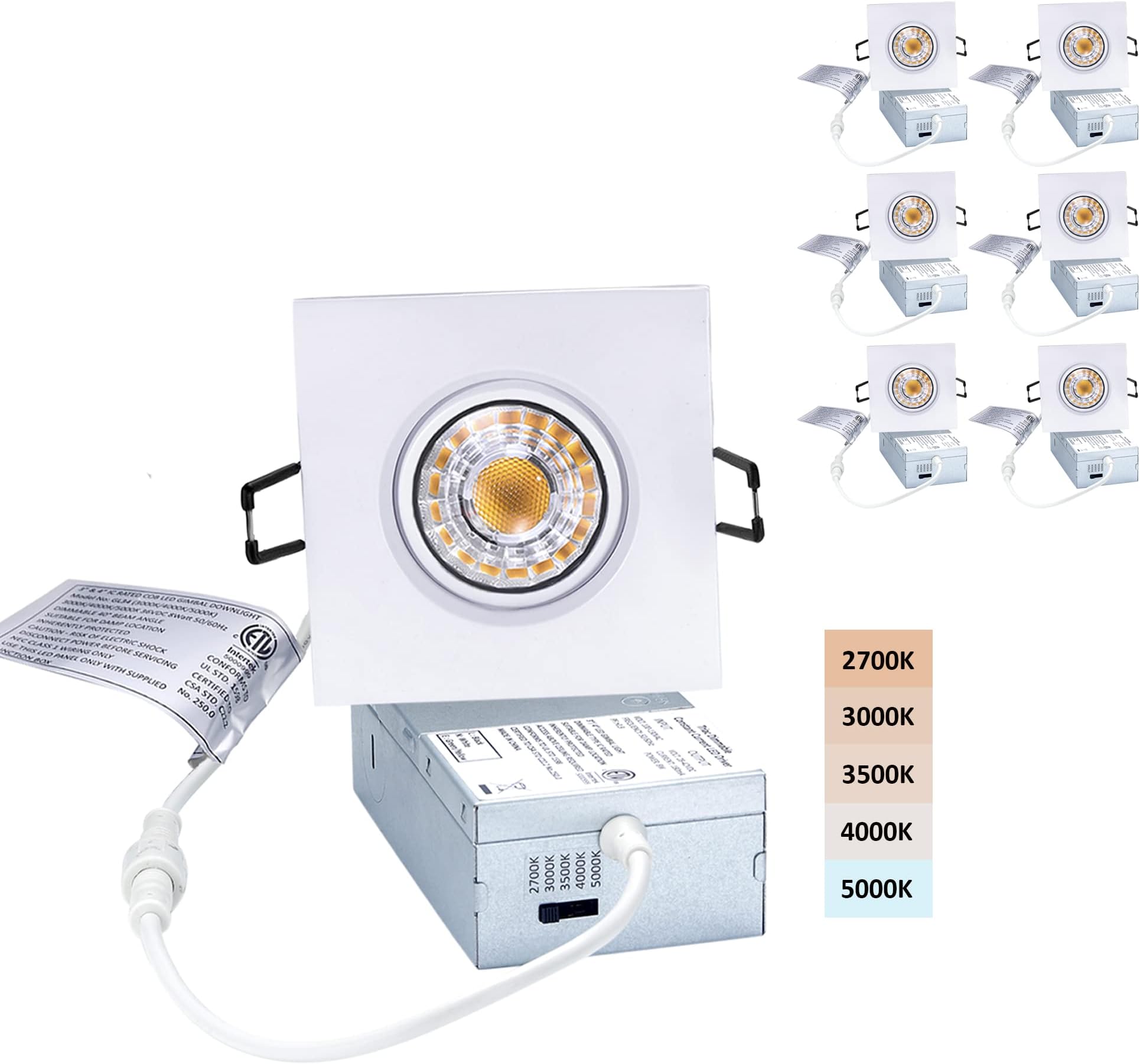 WAC Lighting, Pop-in 4in LED Square Recessed Kit 3000K in 5-CCT ...