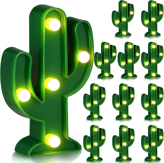 12 Pieces LED Cactus Light Cactus Lamp Cute Cactus Decor LED Night ...