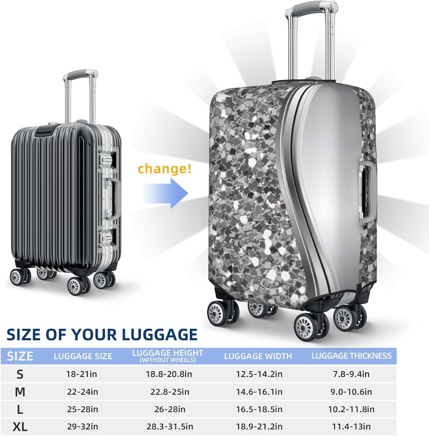 Review Mvirnsw Travel Suitcase Protector Silver Faux Glitter Glam Bling ...