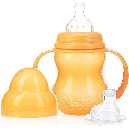 Amazon.com : Nuby 3 Stage Tritan Wide Neck Grow with Me No-Spill Bottle to Cup, Blue, 8 Oz : Baby