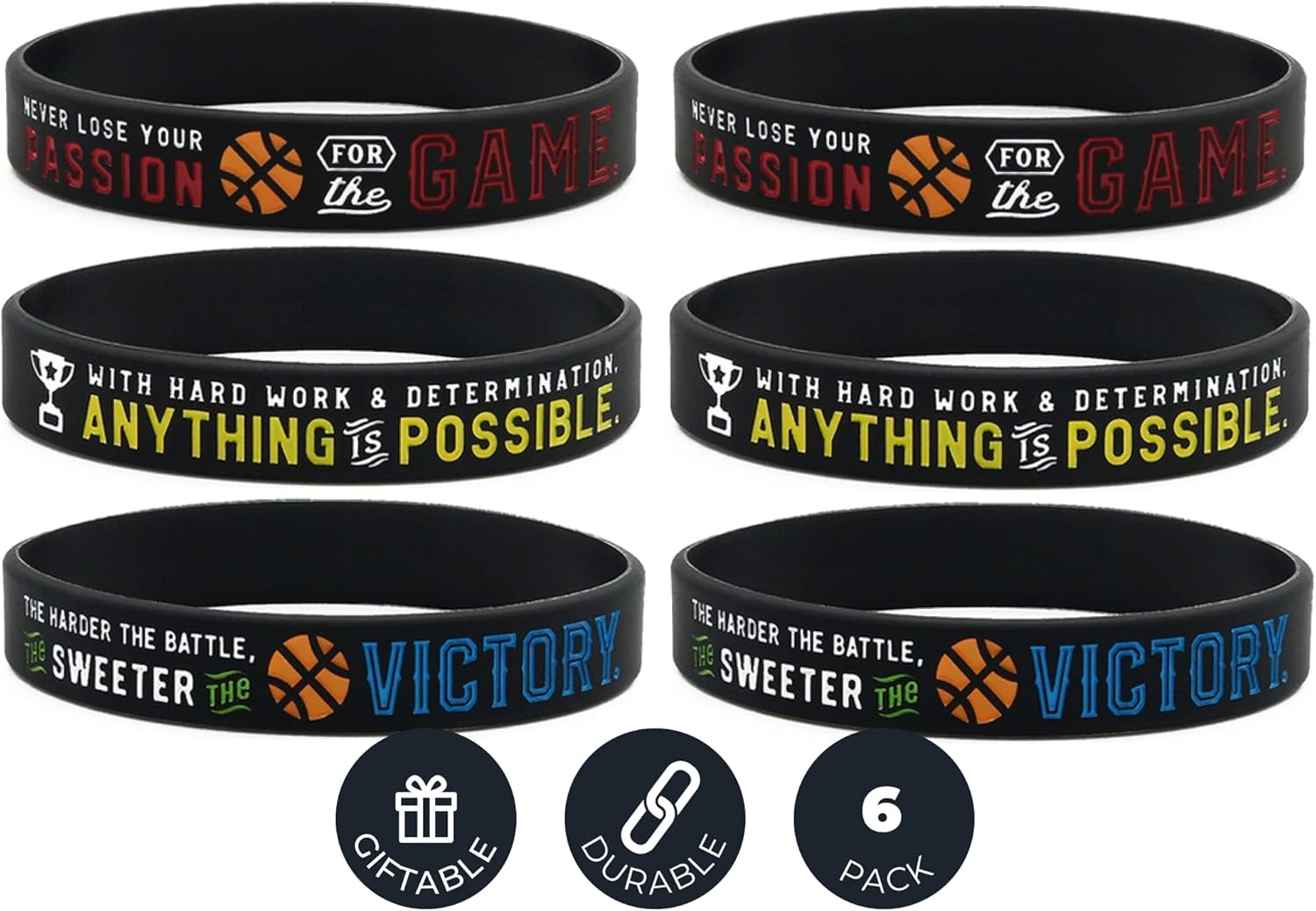 Amazon.com: Inkstone Basketball Silicone Wristbands with Motivational ...