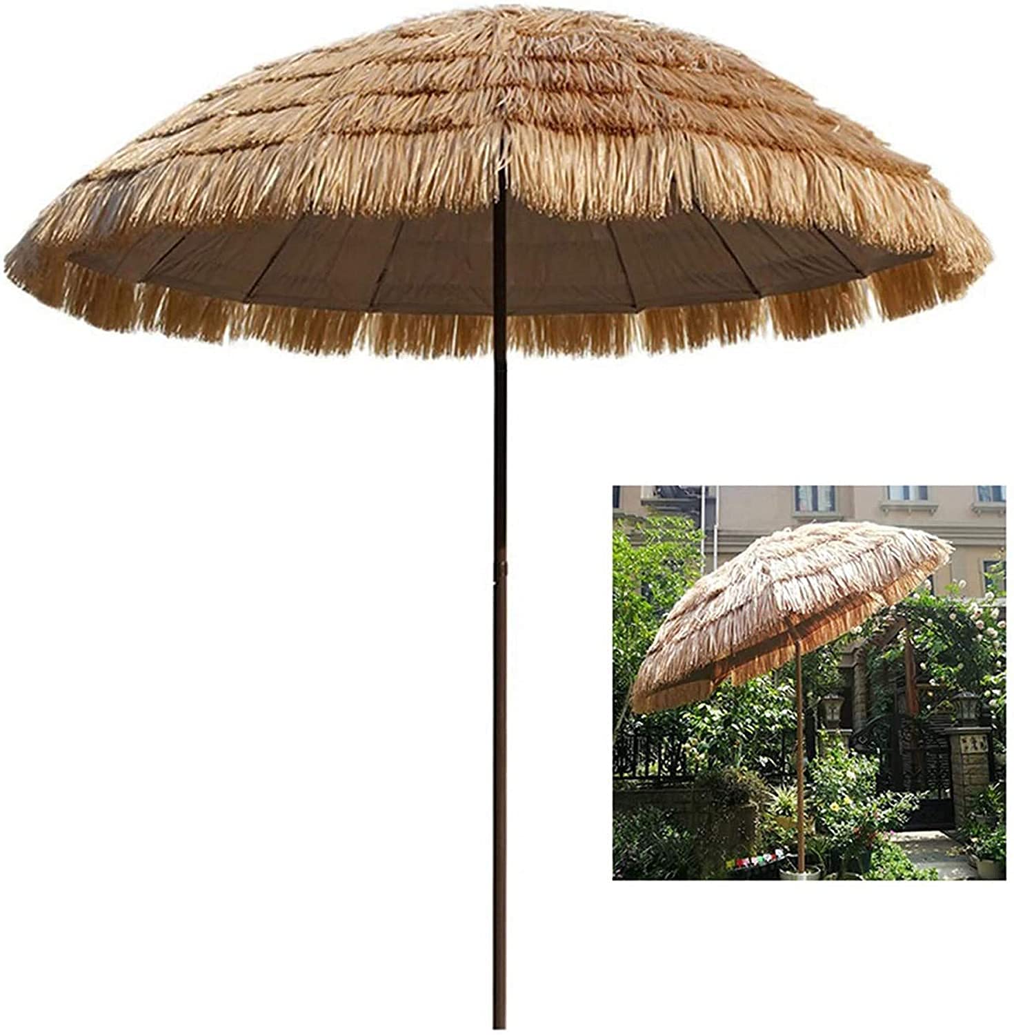 Jjff Round Garden Parasol Hawaiian Beach Parasol 250cm Thatch Patio ...