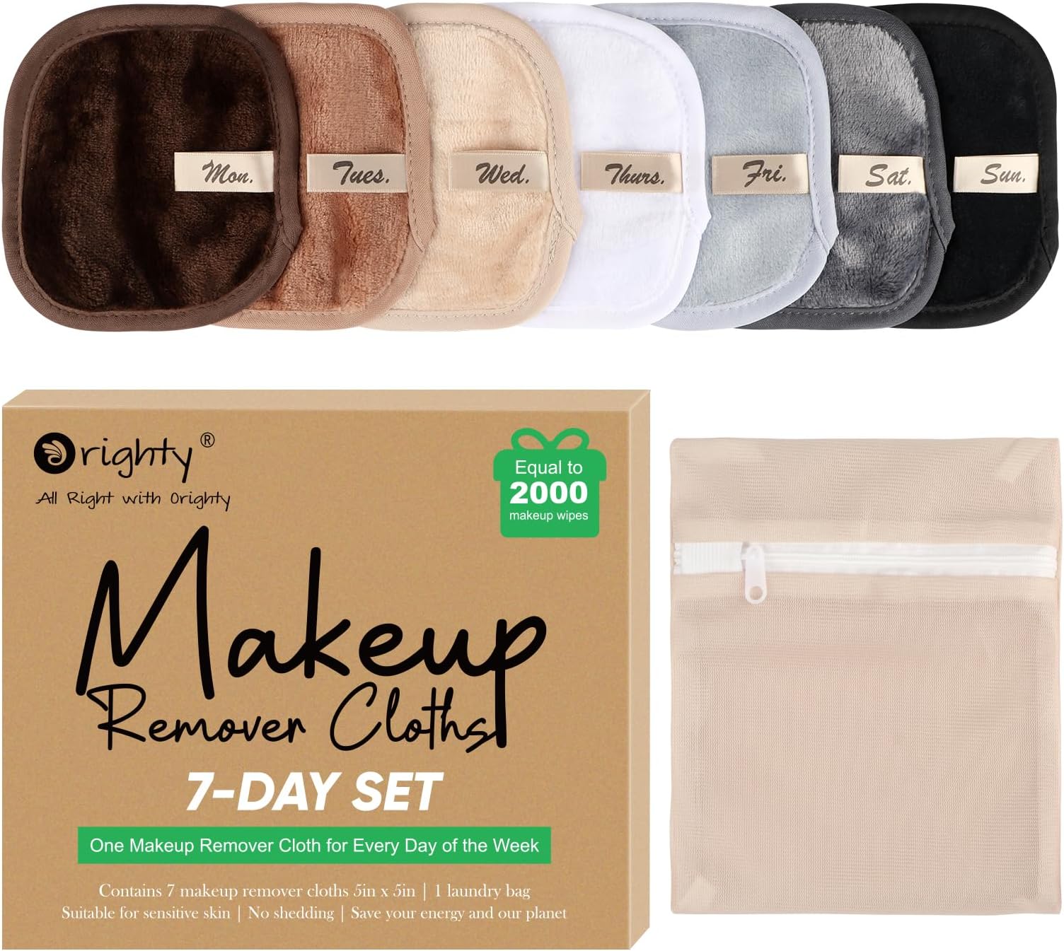 Amazon.com: Orighty Makeup Remover Cloths 7-Day Set, Premium & Reusable ...
