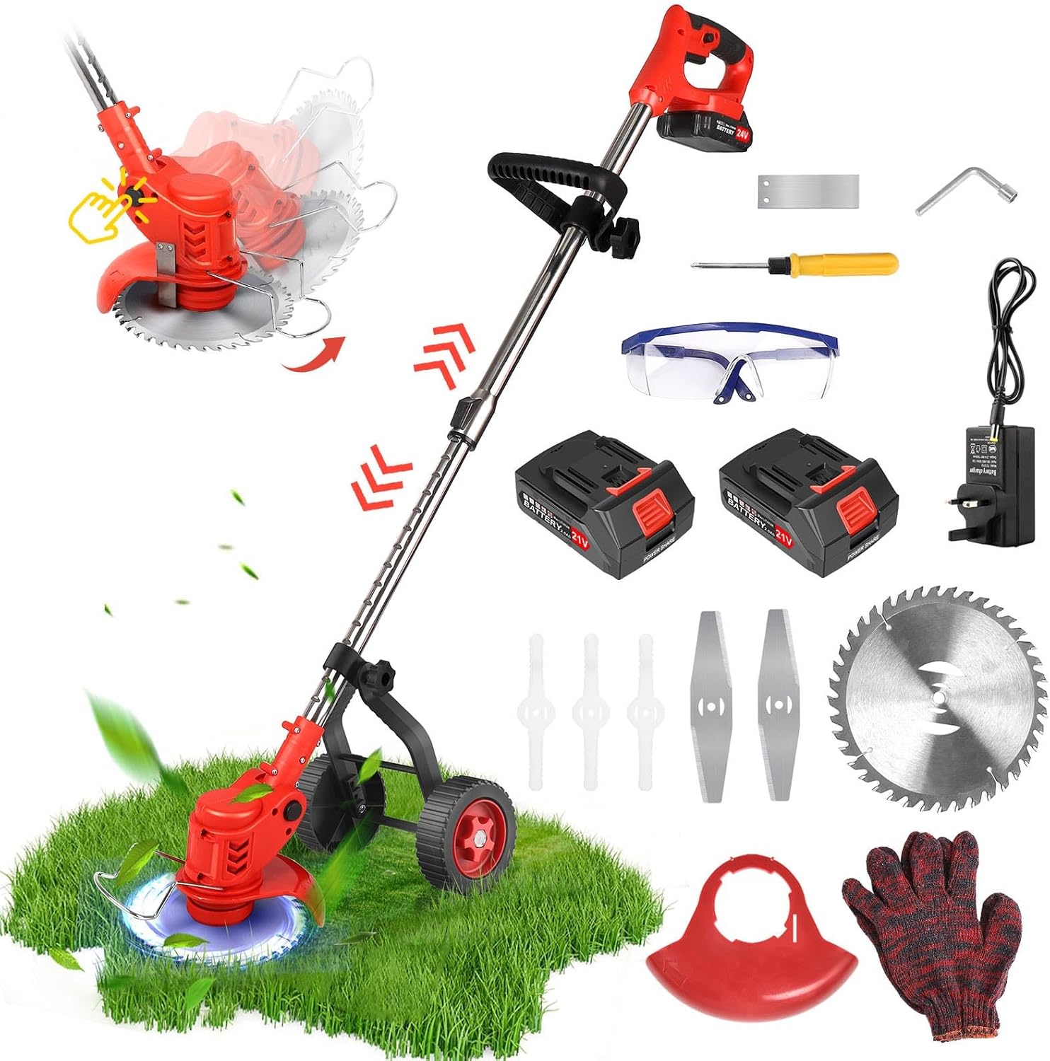 ESHUNQI Cordless Strimmer 650W Equipped with Auxiliary Wheels ...