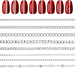 Amazon.com: 8 Strips Nail Chains for Nail Art, Silver Chains for Nails ...
