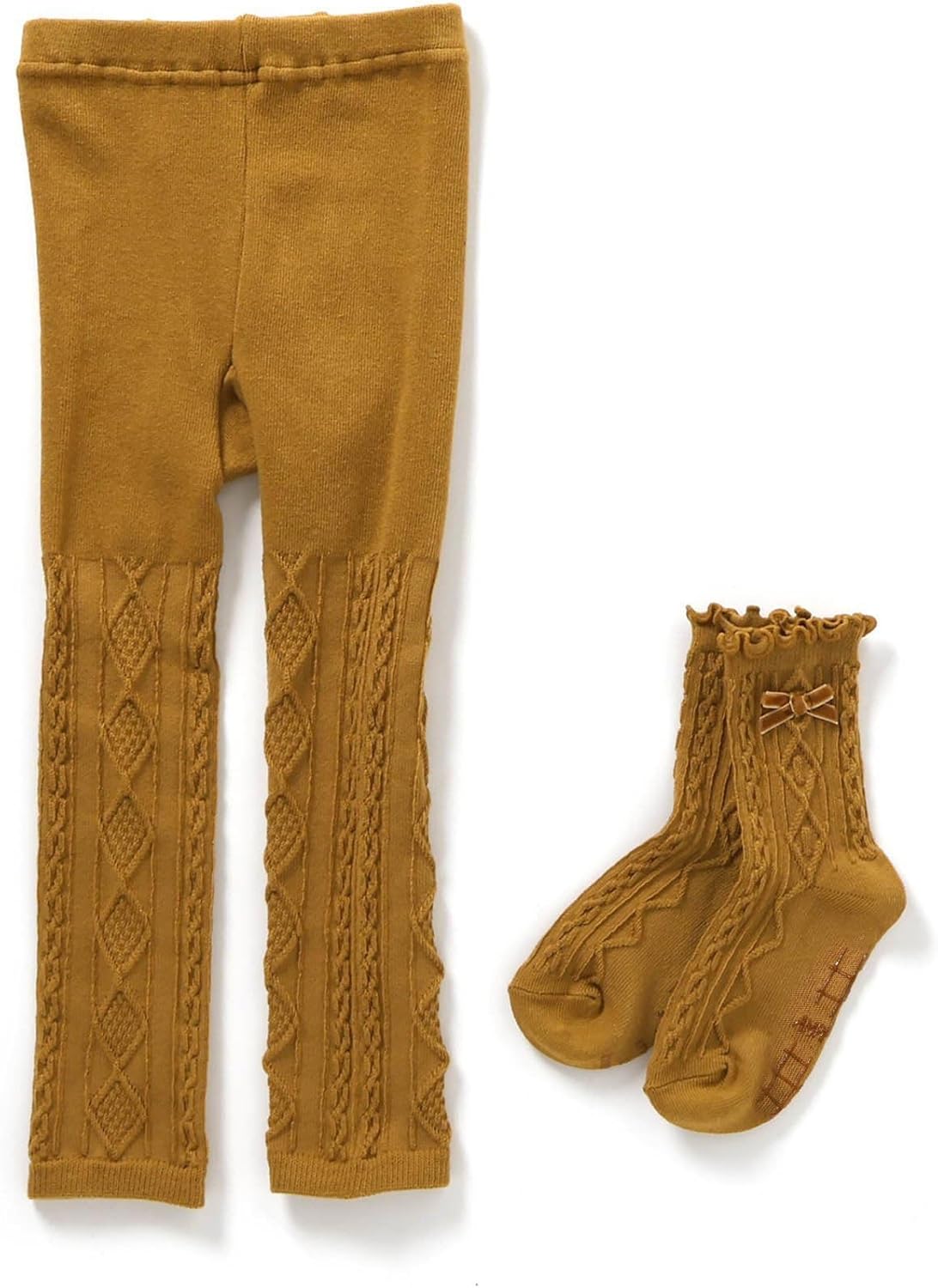 Amazon.co.jp: 【ampersand/アンパサンド】ソックス付き ケーブル編み レギンス セット(110-120/ソックスは19-21cm イエロー（YE）) : ファッション