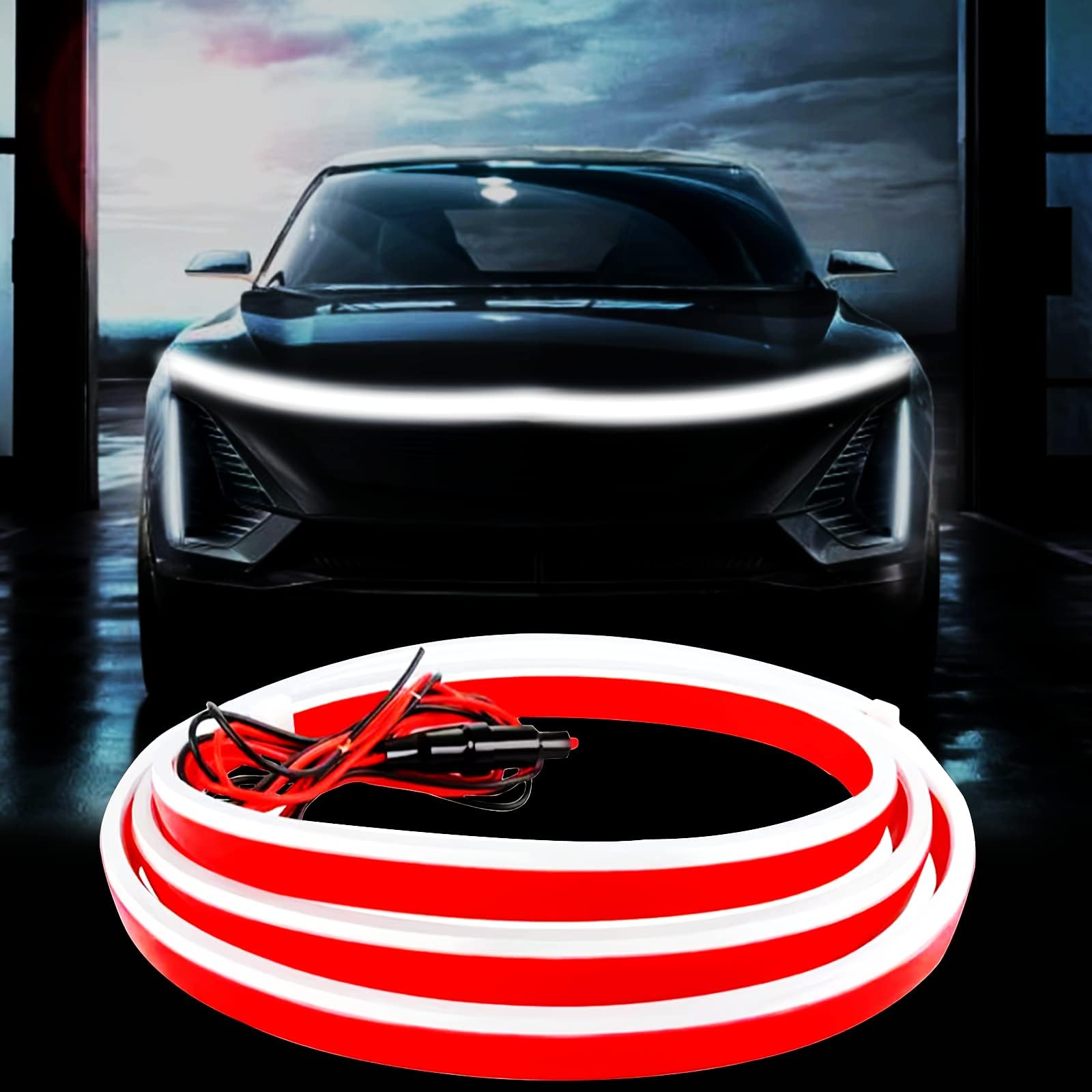 Amazon.com: Dickno 79'' Car Hood Light Strip, Flexible Dynamic Daytime ...