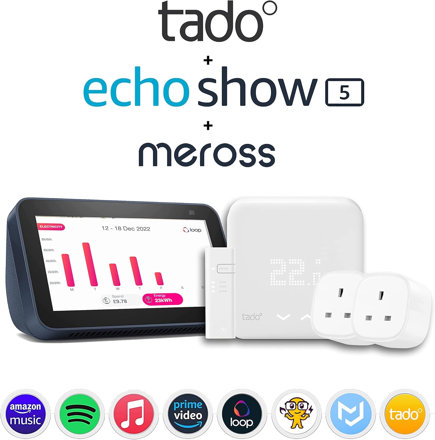 Echo Show 5 (2nd gen, 2021 release) + tado° Smart Thermostat + 2 x ...