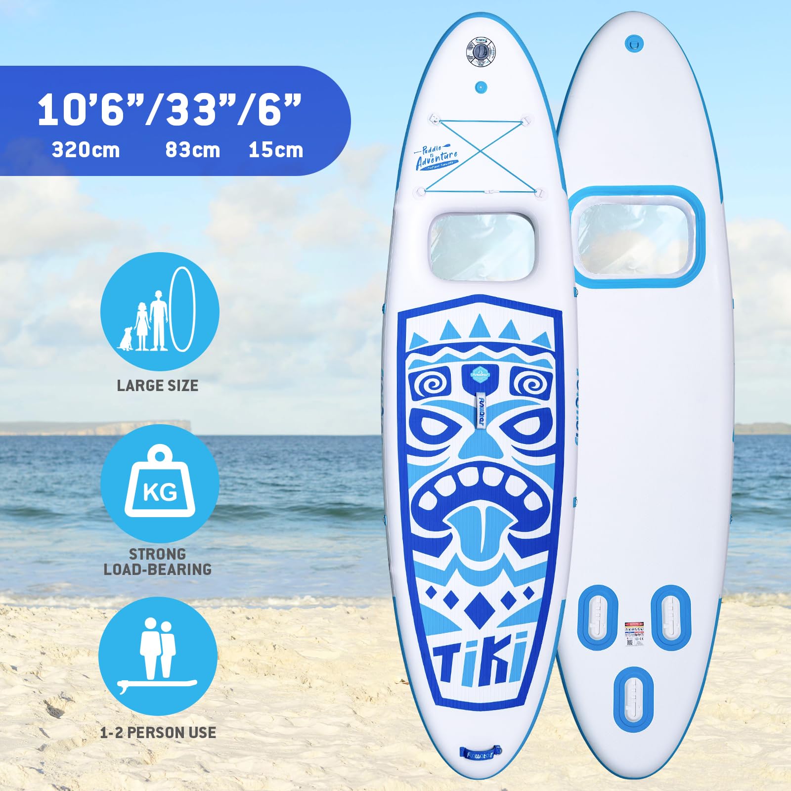 Snapklik.com : FunWater Stand UP Inflatable Paddle Board 106”X33”X6 ...