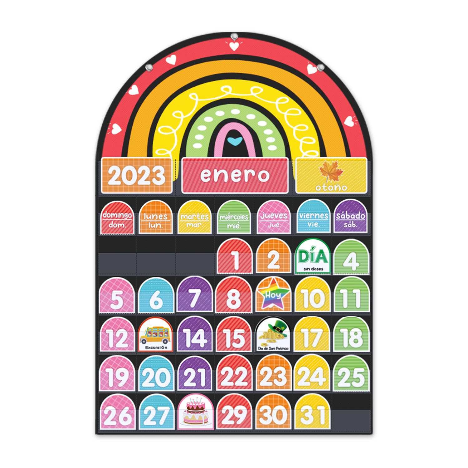 Amazon.com: Calendario con diseño de arcoíris para aula y hogar con 96 ...